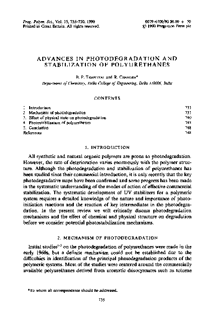 (PDF) Advances in photodegradation and stabilization of polyurethanes