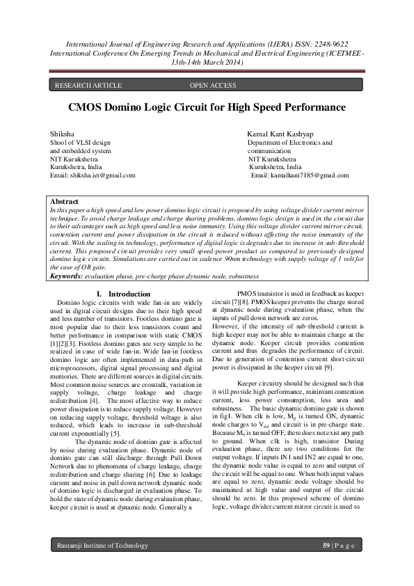 (PDF) CMOS Domino Logic Circuit for High Speed Performance