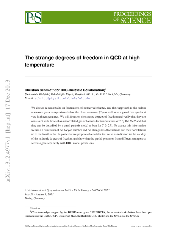 (PDF) The strange degrees of freedom in QCD at high temperature
