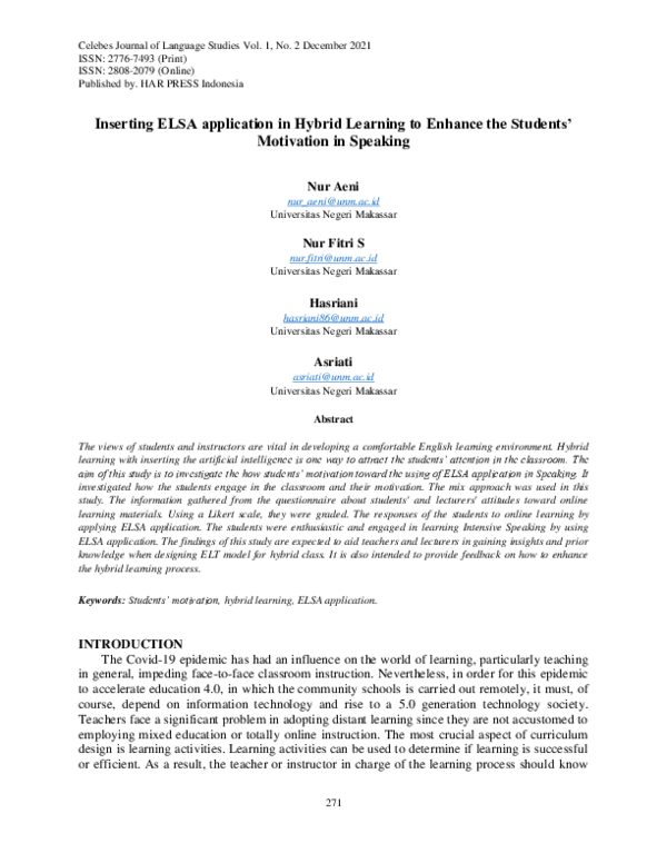 (PDF) Inserting ELSA application in Hybrid Learning to Enhance the ...