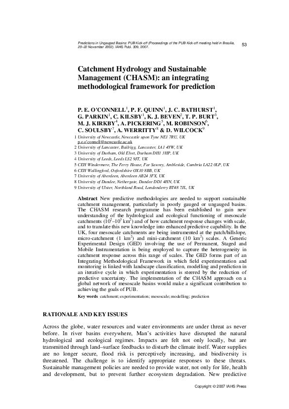 (PDF) Catchment Hydrology and Sustainable Management (CHASM): an integrating methodological ...