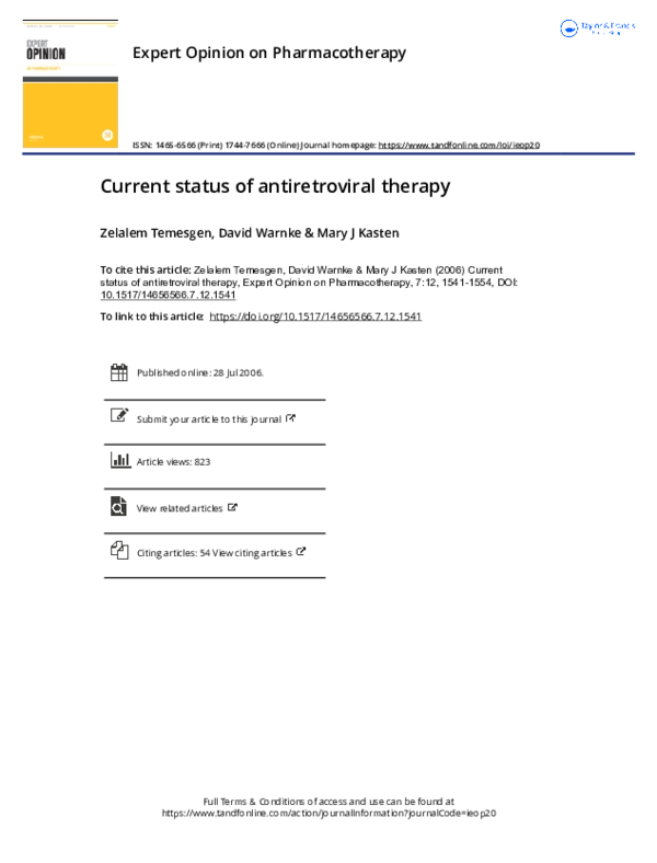 (PDF) Current status of antiretroviral therapy