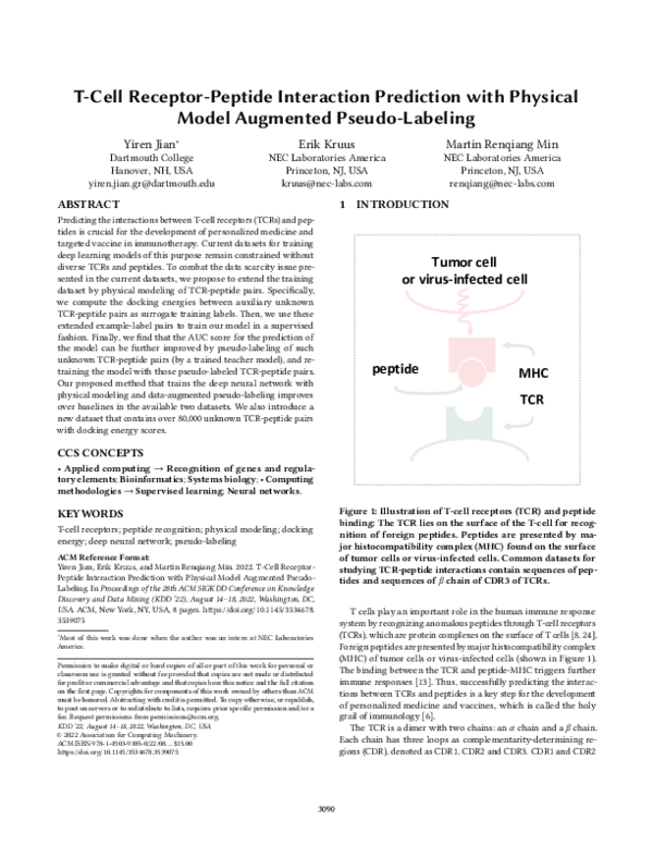 Pdf T Cell Receptor Peptide Interaction Prediction With Physical