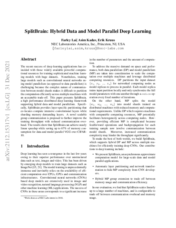 (PDF) SplitBrain: Hybrid Data and Model Parallel Deep Learning