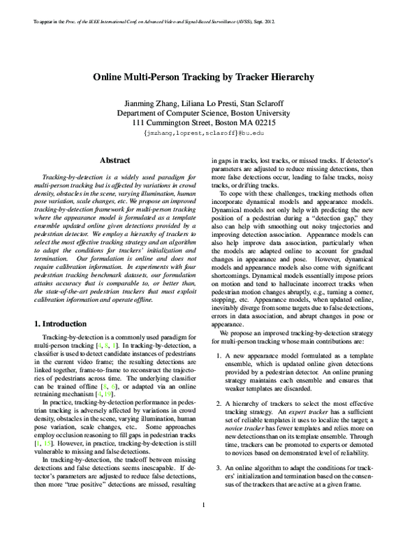 (PDF) Online Multi-person Tracking by Tracker Hierarchy