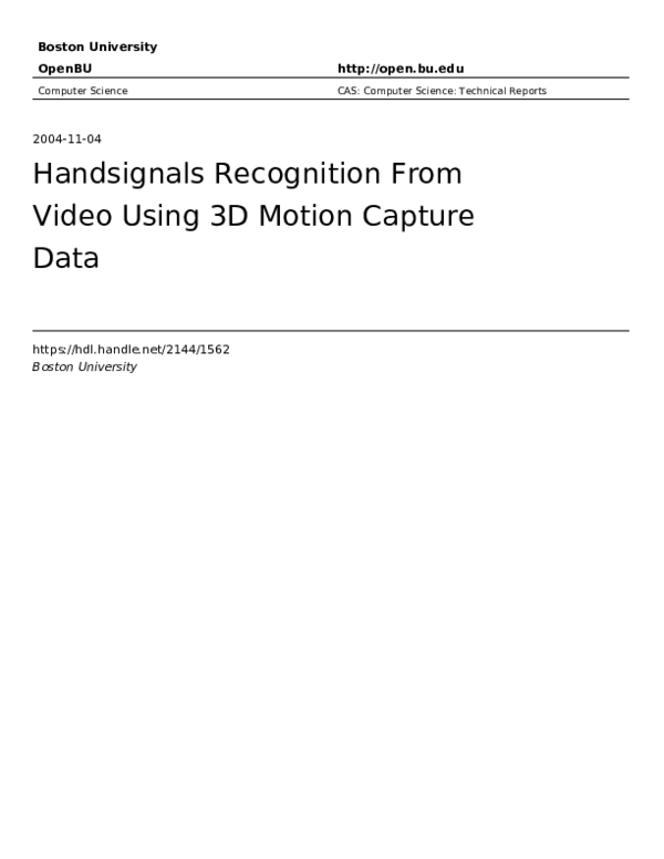 (PDF) Handsignals Recognition From Video Using 3D Motion Capture Data