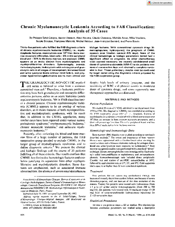 (PDF) Chronic myelomonocytic leukemia according to FAB classification: analysis of 35 cases