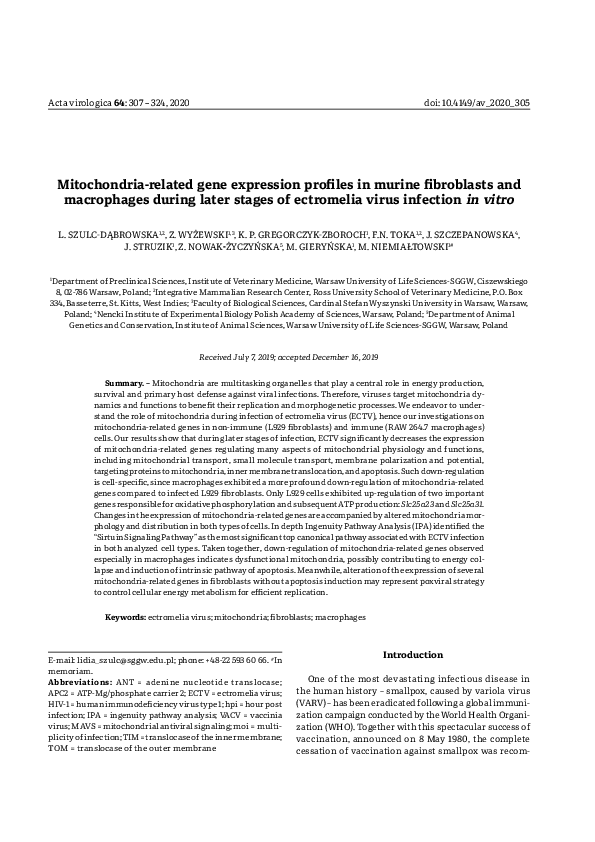 (PDF) Mitochondria-related gene expression profiles in murine ...