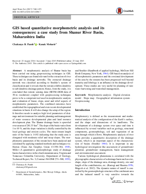 (PDF) GIS based quantitative morphometric analysis and its consequences: a case study from ...