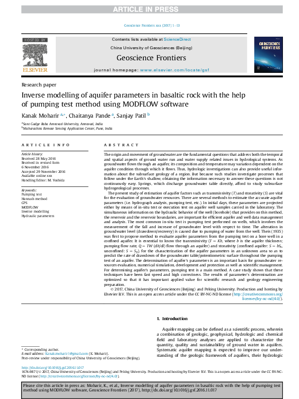 (PDF) Inverse modelling of aquifer parameters in basaltic rock with the ...
