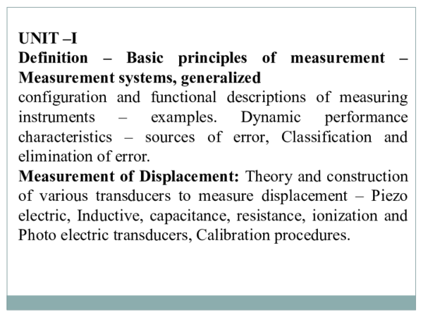 (PPT) Unit 1 L1 Basic principles of measurement