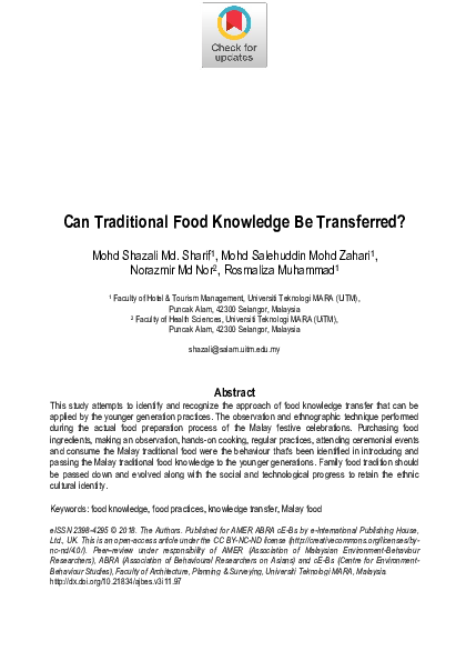 (PDF) Can Traditional Food Knowledge Be Transferred?