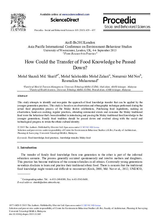 (PDF) How could the Transfer of Food Knowledge be Passed down?