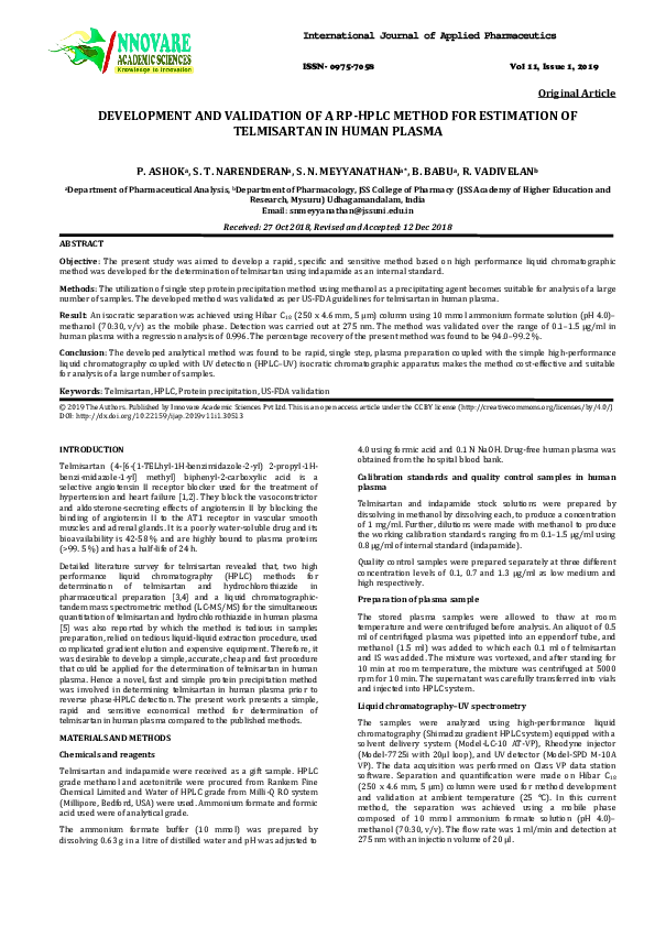 Pdf Development And Validation Of A Rp Hplc Method For Estimation Of