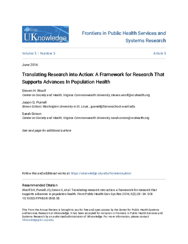 (PDF) Translating Research into Action: A Framework for Research That ...