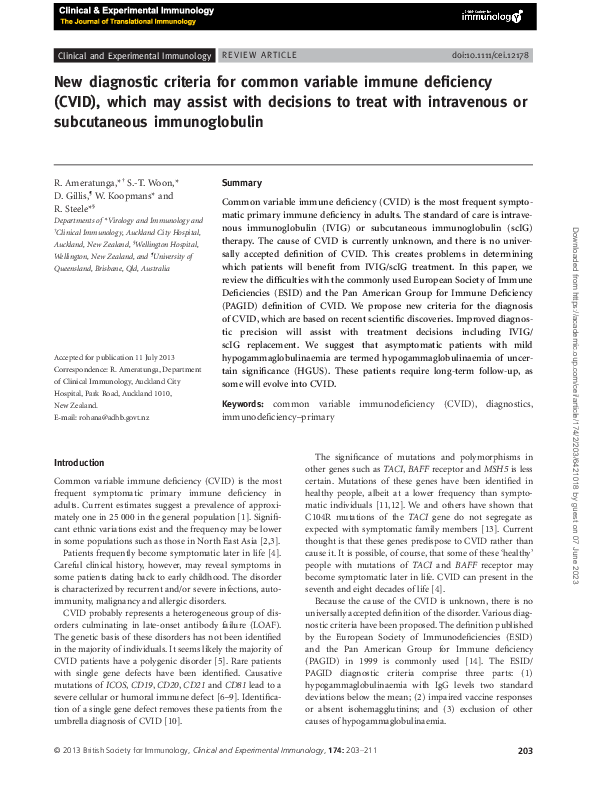 (PDF) New diagnostic criteria for common variable immune deficiency ...