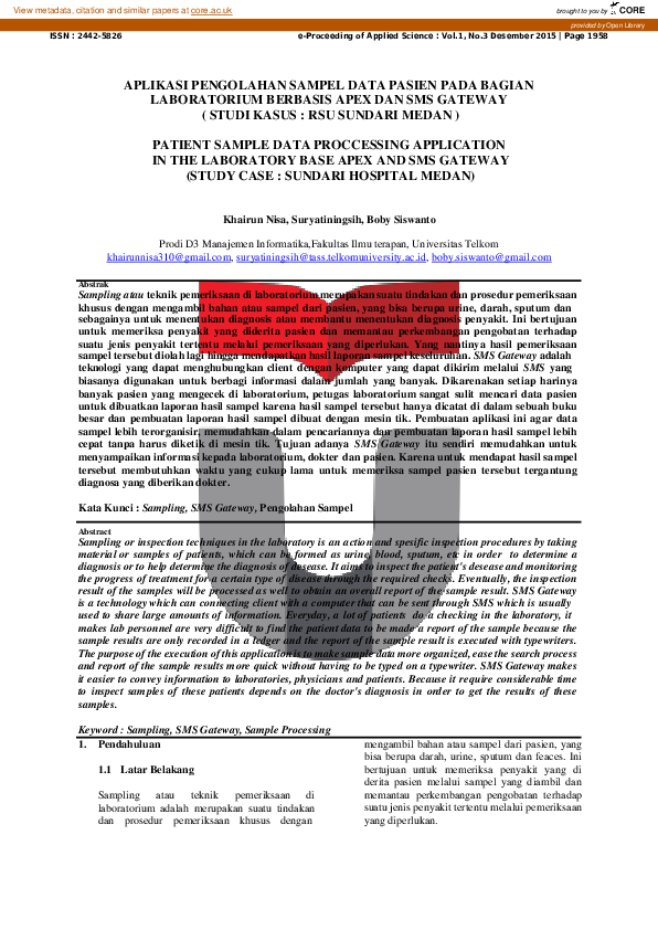 (PDF) Aplikasi Pengolahan Sampel Data Pasien Pada Bagian Laboratorium Berbasis Apex Dan Sms ...