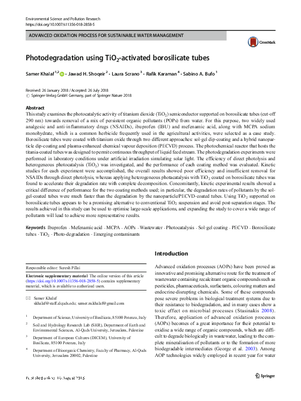 (PDF) Photodegradation using TiO2-activated borosilicate tubes | maher ...