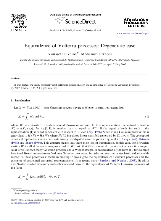 (PDF) Equivalence of Volterra processes: Degenerate case