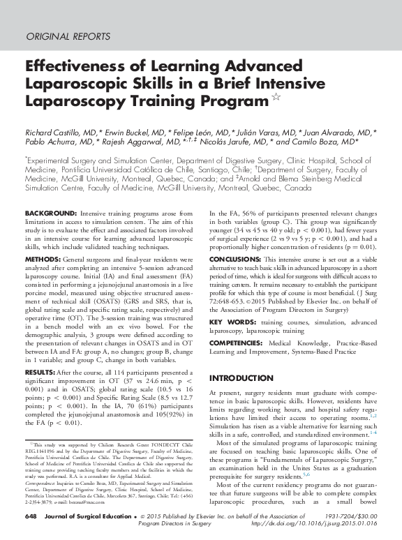 (PDF) Effectiveness of Learning Advanced Laparoscopic Skills in a Brief ...