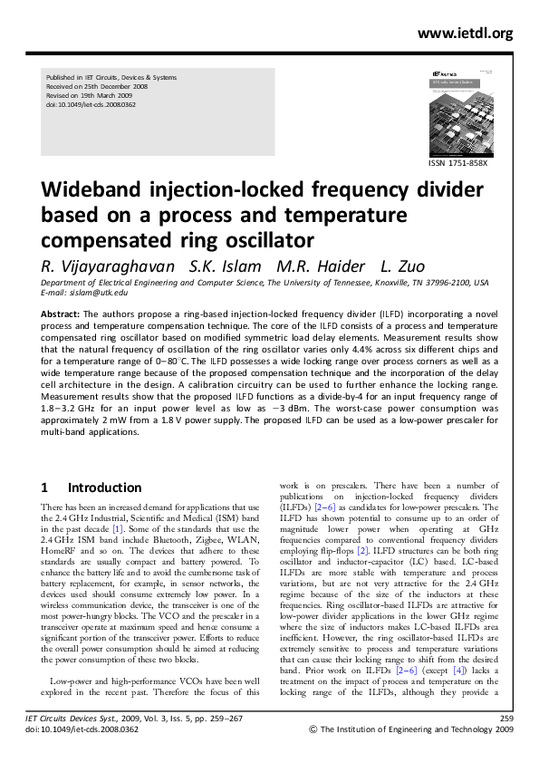 (PDF) Wideband injection-locked frequency divider based on a process ...