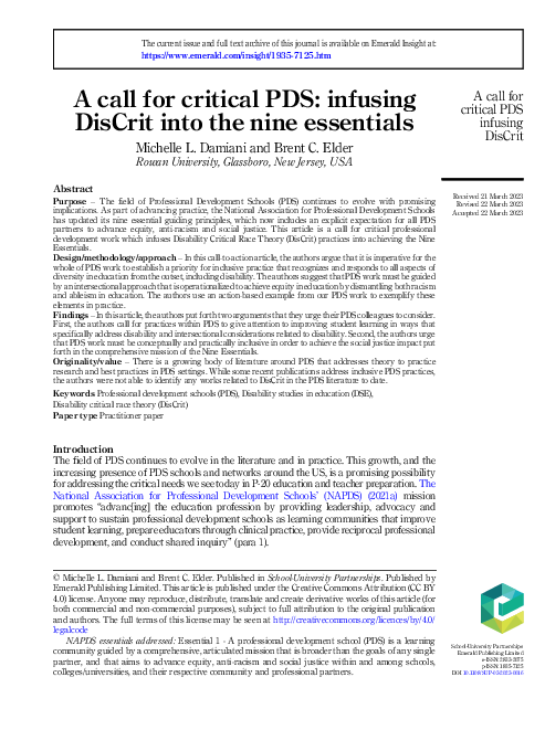 (PDF) A call for critical PDS: infusing DisCrit into the Nine Essentials