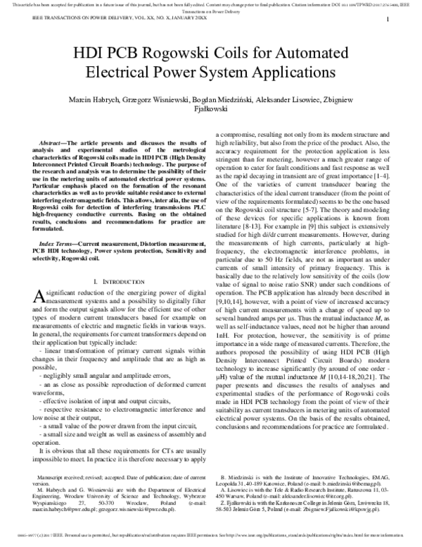 (PDF) HDI PCB Rogowski Coils for Automated Electrical Power System Applications