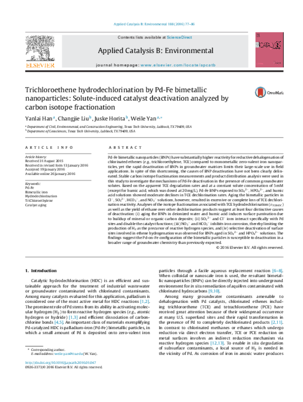(PDF) Trichloroethene hydrodechlorination by Pd-Fe bimetallic ...