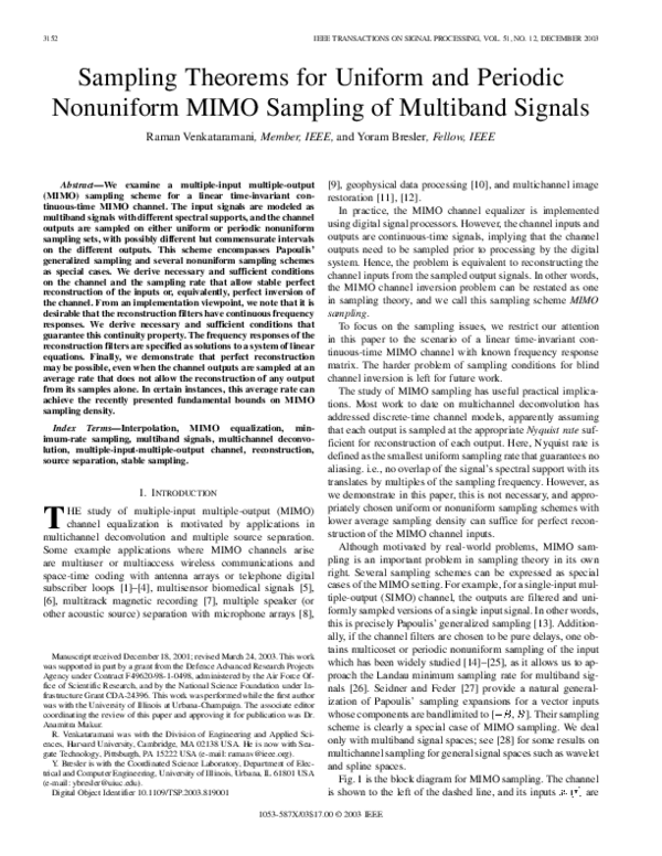 (PDF) Sampling theorems for uniform and periodic nonuniform mimo sampling of multiband signals