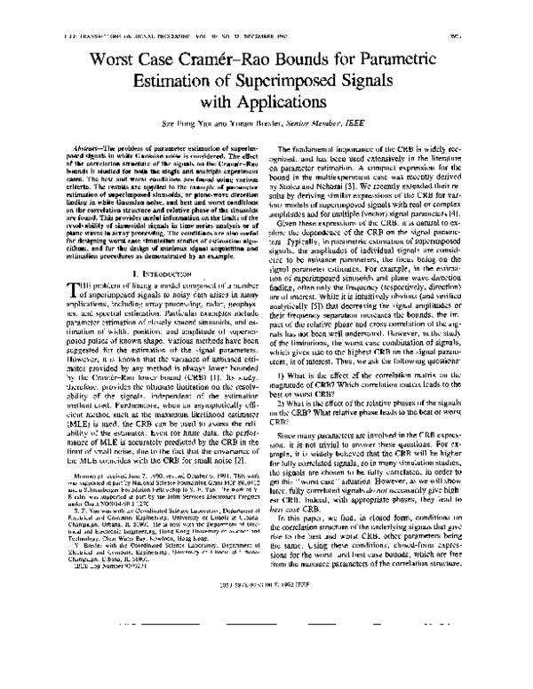 Pdf Worst Case Cramer Rao Bounds For Parametric Estimation Of