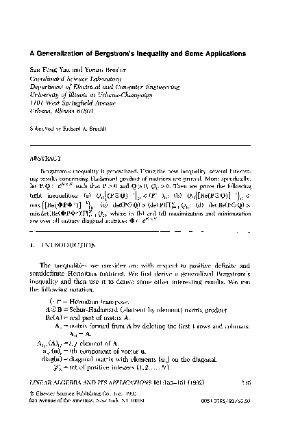 (PDF) A generalization of bergstrom's inequality and some applications
