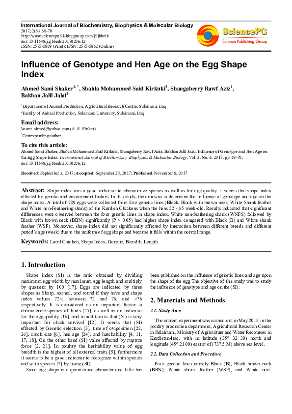 (PDF) Influence of Genotype and Hen Age on the Egg Shape Index