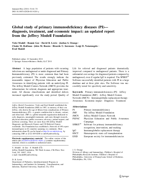 (PDF) Global study of primary immunodeficiency diseases (PI)—diagnosis ...