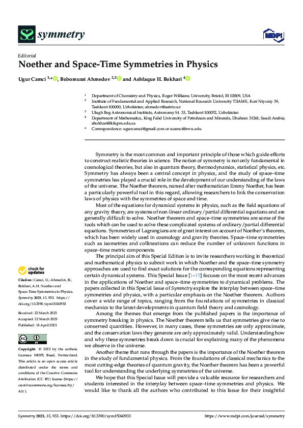 Pdf Noether And Space Time Symmetries In Physics