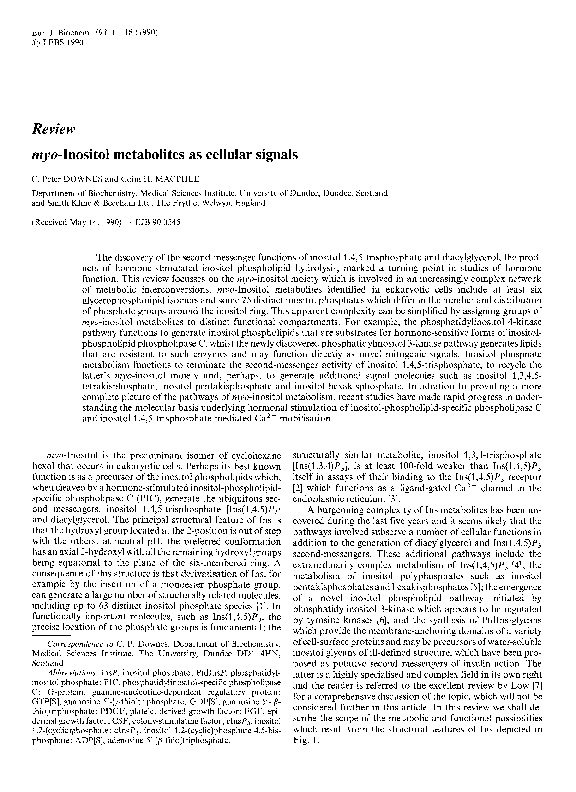(PDF) myo-Inositol metabolites as cellular signals