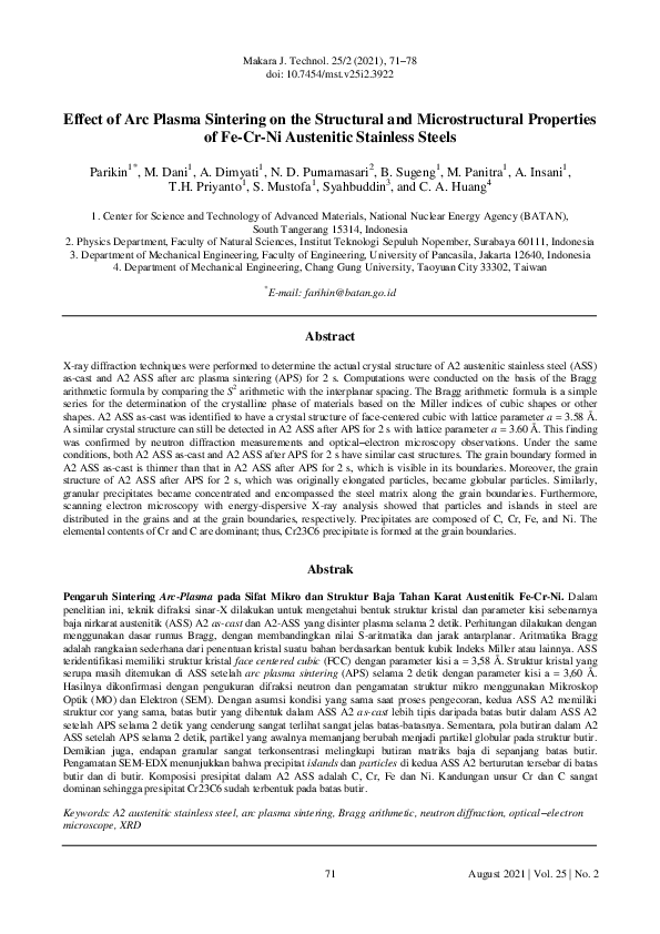 (PDF) Effect of Arc Plasma Sintering on the Structural and ...