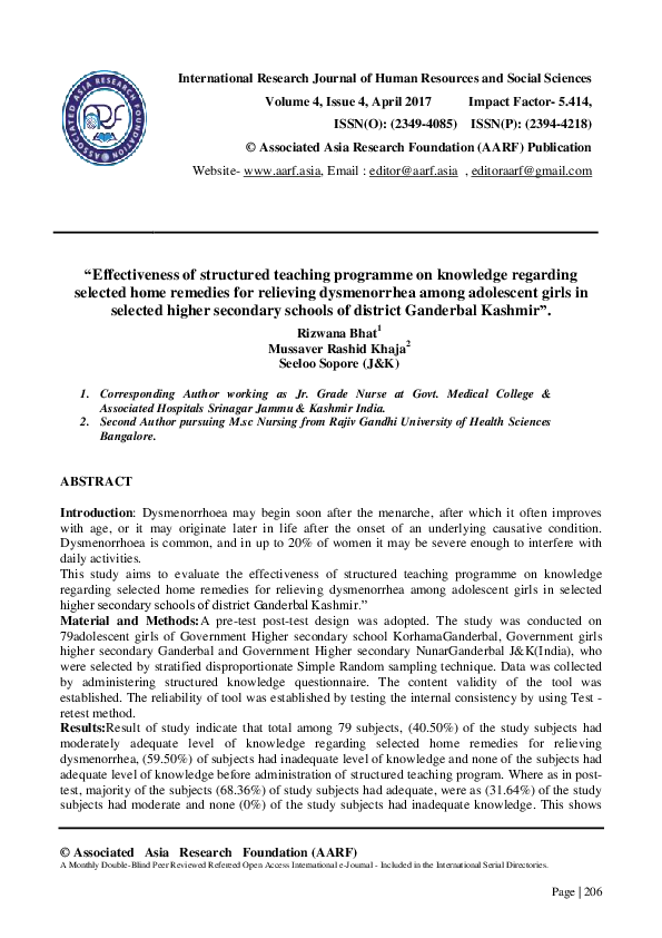 (PDF) "Effectiveness of structured teaching programme on knowledge ...