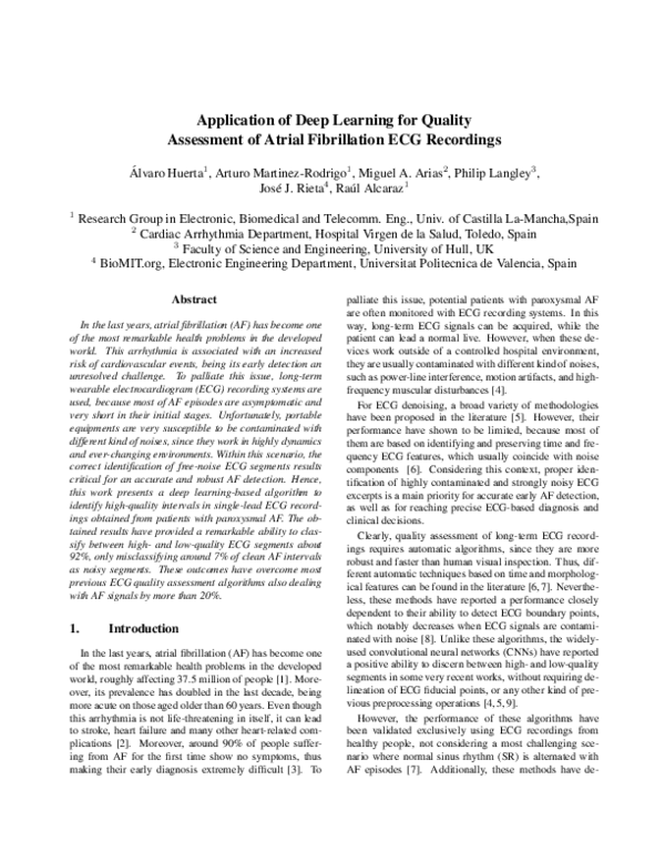 Pdf Application Of Deep Learning For Quality Assessment Of Atrial Fibrillation Ecg Recordings