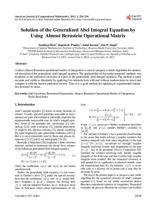 (PDF) Solution of the Generalized Abel Integral Equation
