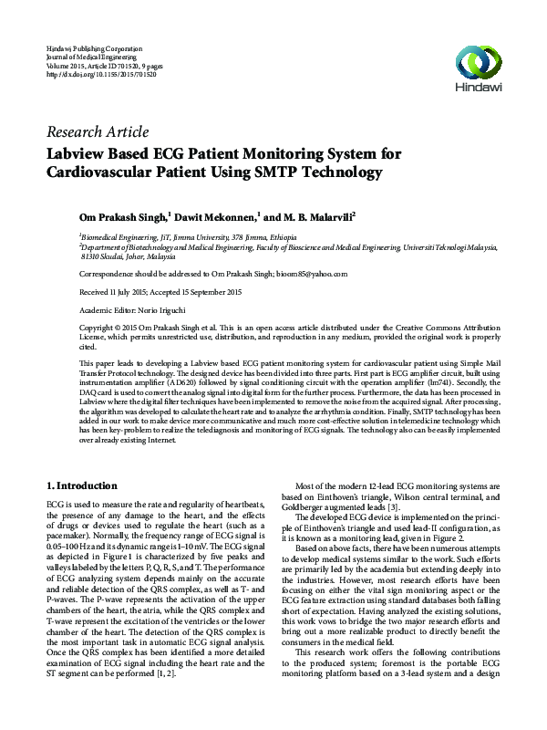 (PDF) Labview Based ECG Patient Monitoring System for Cardiovascular ...