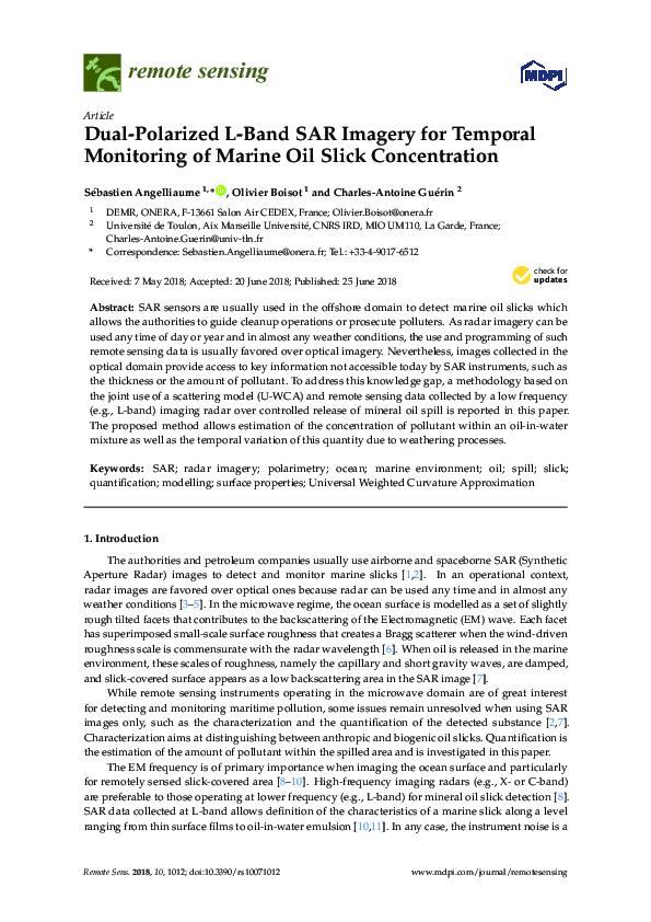 (PDF) Dual-Polarized L-Band SAR Imagery for Temporal Monitoring of Marine Oil Slick Concentration