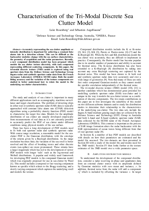 (PDF) Characterisation of the Tri-Modal Discrete Sea Clutter Model
