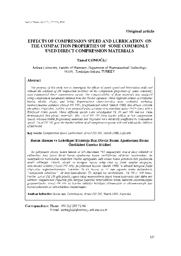 (PDF) Effects of Compression Speed and Lubrication on the Compaction ...