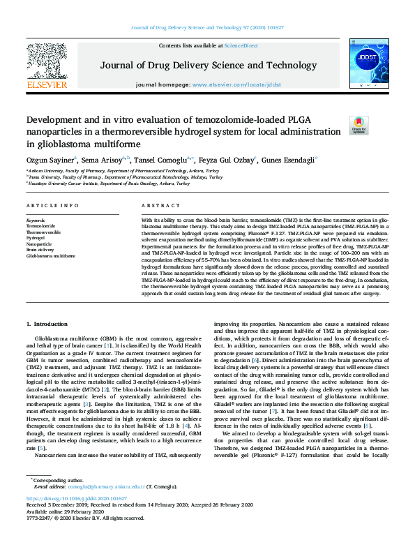 (PDF) Development and in vitro evaluation of temozolomide-loaded PLGA ...