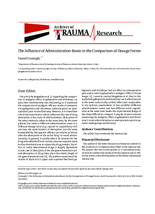 (PDF) The Influence of Administration Route in the Comparison of Dosage ...
