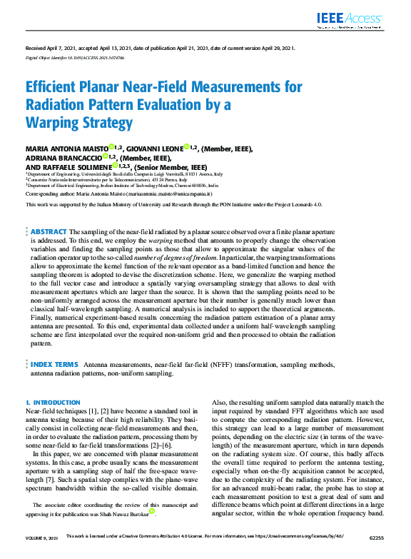 (PDF) Efficient Planar Near-Field Measurements for Radiation Pattern Evaluation by a Warping ...