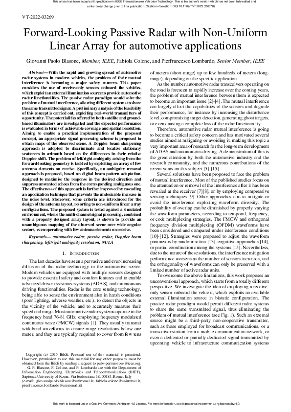 (PDF) Forward-Looking Passive Radar with Non-Uniform Linear Array for automotive applications