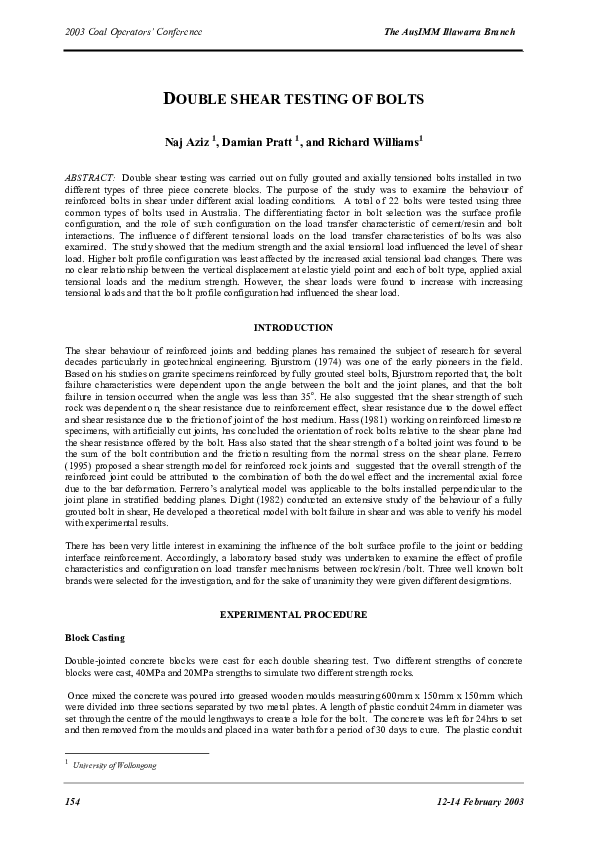 (PDF) Double Shear Testing of Bolts