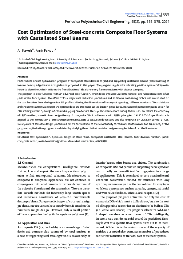 Pdf Cost Optimization Of Steel Concrete Composite Floor Systems With Castellated Steel Beams