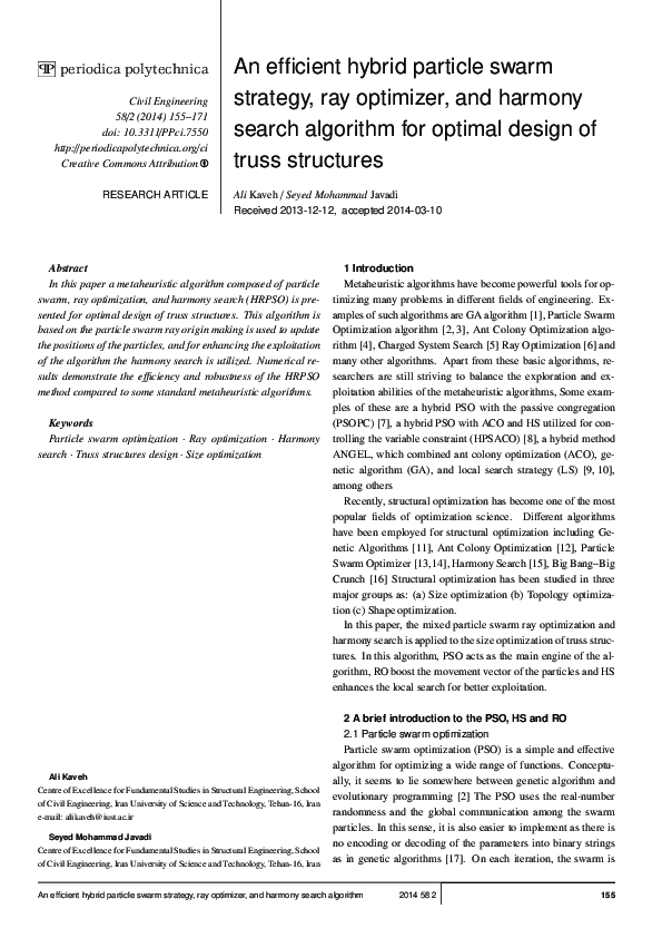 Pdf An Efficient Hybrid Particle Swarm Strategy Ray Optimizer And